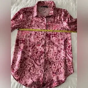 Zara | Tops | Zara Pink Satin Watercolour Button Front Blouse French ...